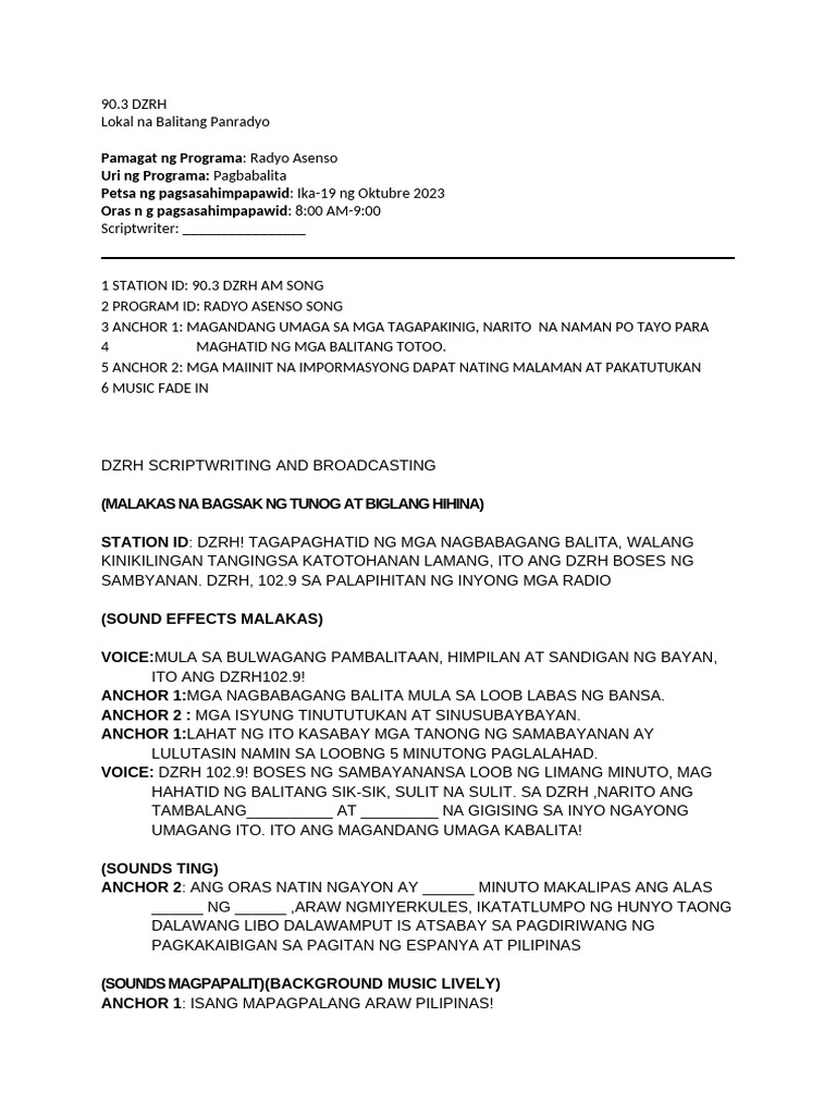 Sample Script For Broadcasting | PDF | Broadcasting | Metro Manila
