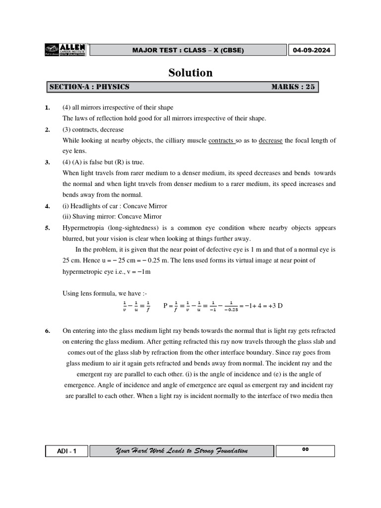 Solution: Section-A: Physics Marks: 25 | PDF