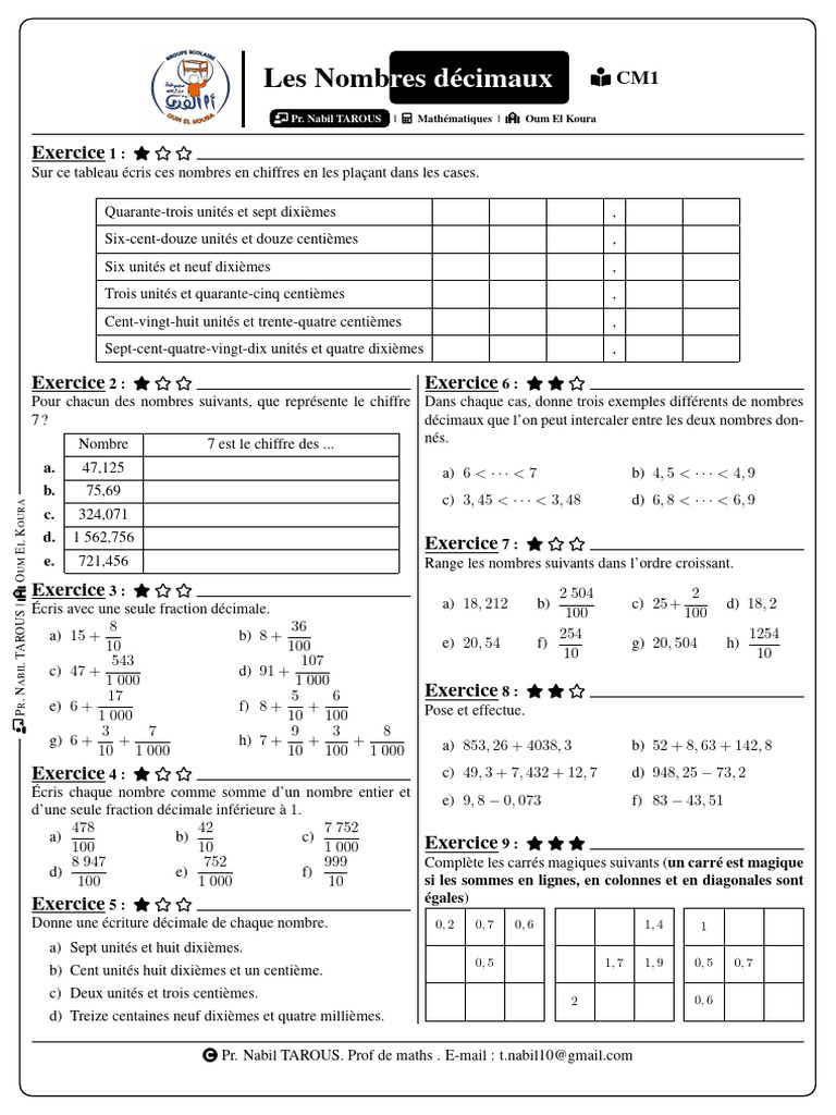 Les Nombres Décimaux | PDF