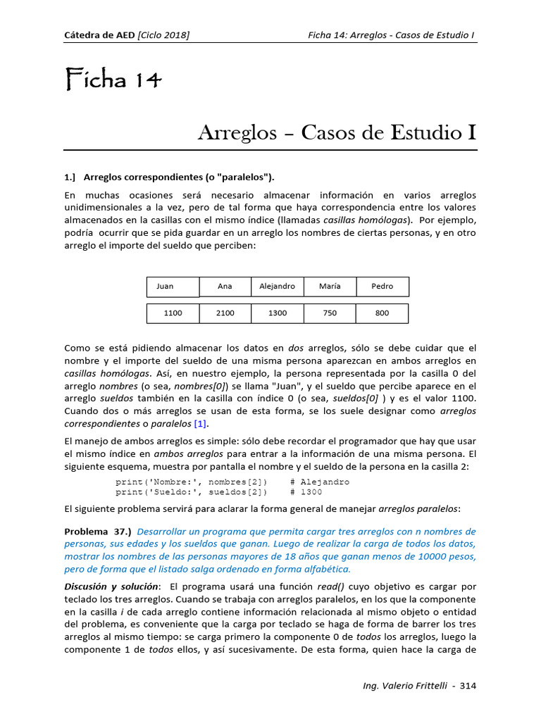 Ficha 14 (2018) - Arreglos - Casos de Estudio I (Python) | PDF