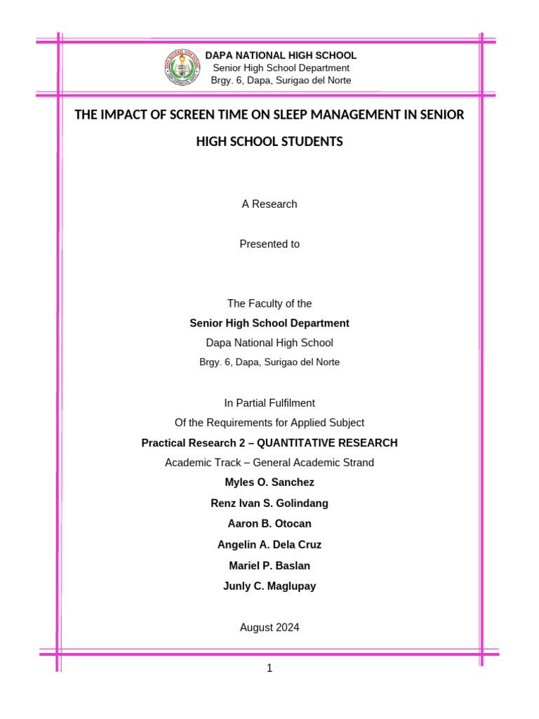 Screen Time's Impact on Student Sleep | PDF | Sleep | Psychological ...