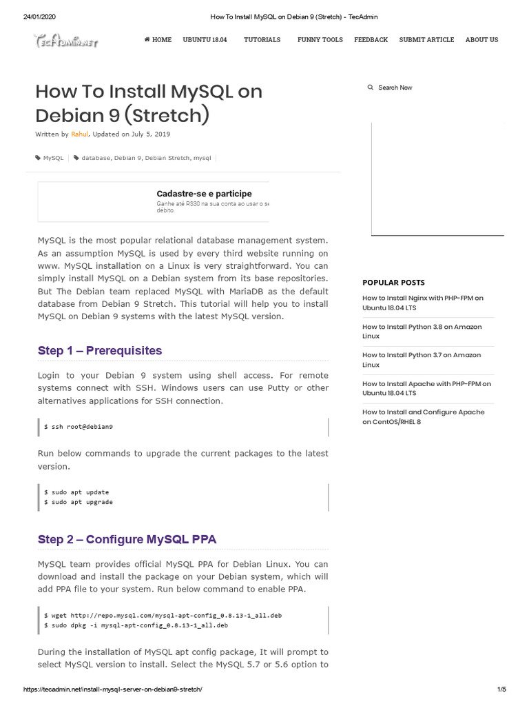 How To Install Mysql On Debian 9 Stretch Tecadmin Pdf 
