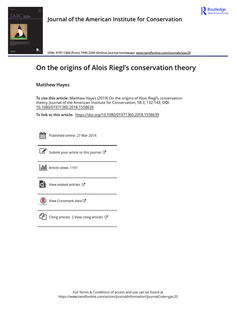 On The Origins of Alois Riegl S Conservation Theory - Cleaned | PDF