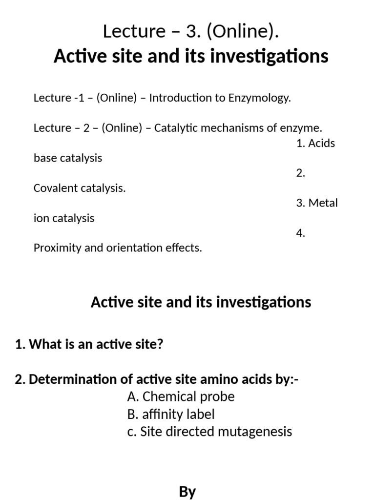 Active Site And Its Investigation By Chemical Probe Pdf