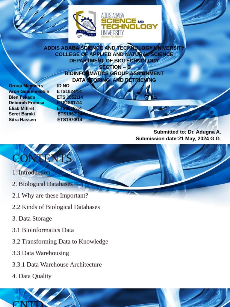 Bioinformatics PPT Section B Data Storage and Retrival Group 3 | PDF ...