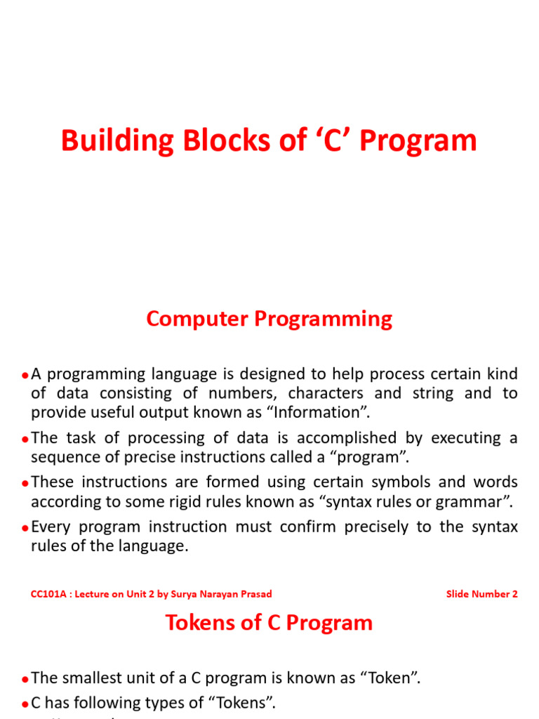 2. Building Blocks of 'C' Program | PDF