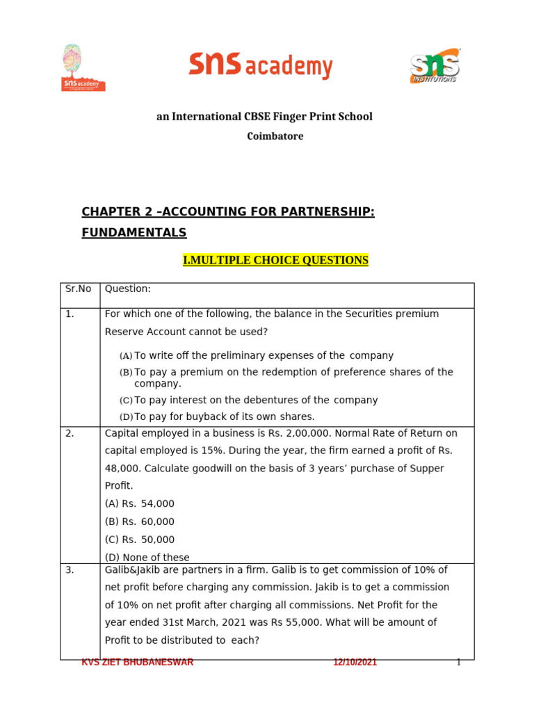 All Chapter MCQ Accountancy Class 12 | PDF