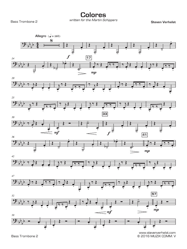 Colores - Trombone Ensemble - Bass Trombone 2 | PDF