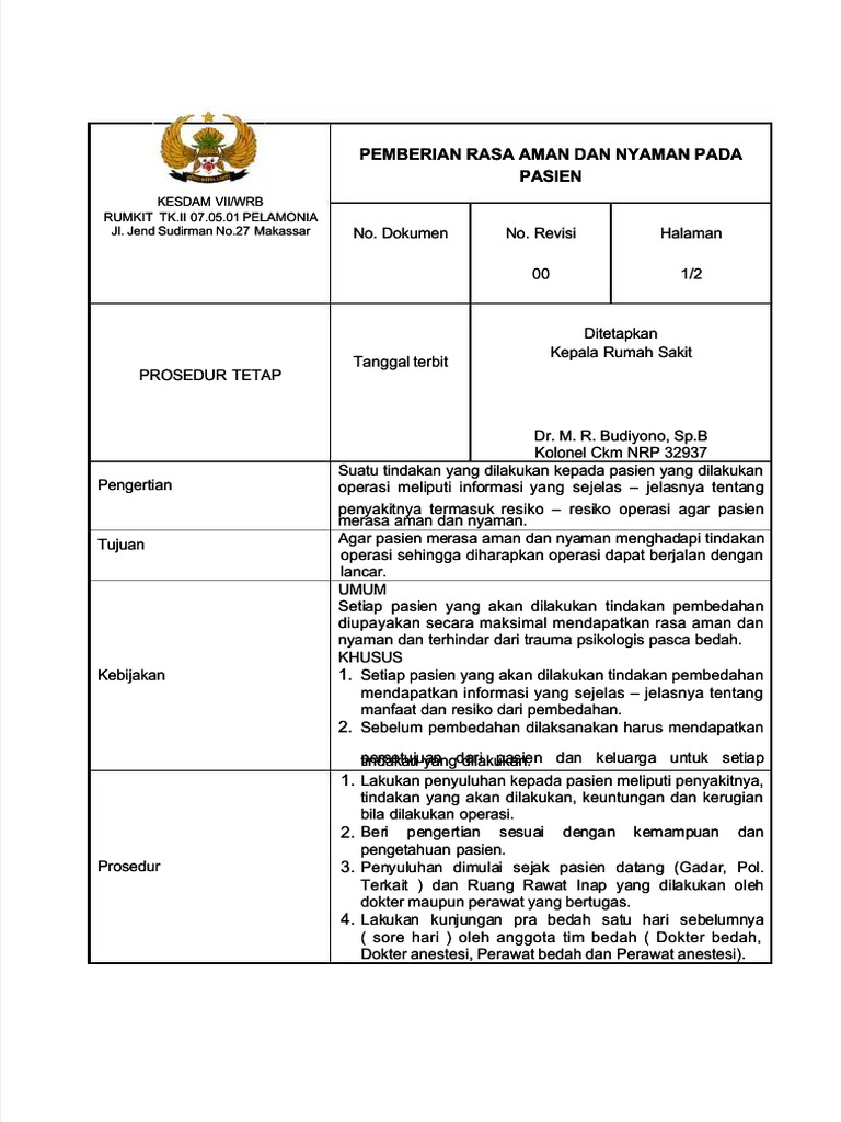 PDF Sop Pemberian Rasa Aman Nyaman PD Pasien Compress | PDF