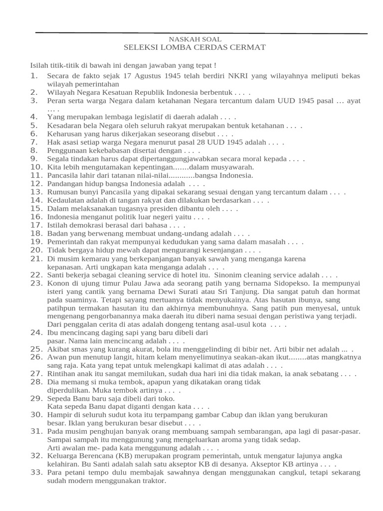 Soal LCC Matematika, PKN, Ips | PDF