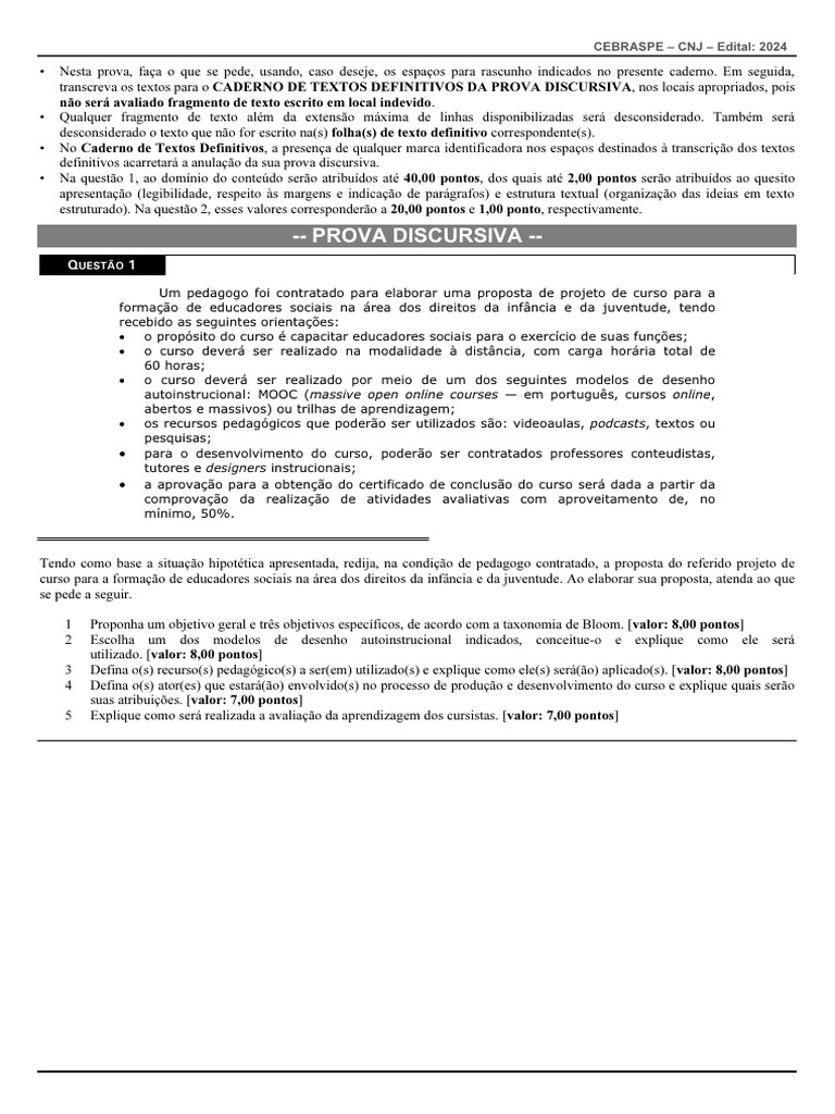 Prova Discursiva Cargo 1 | PDF