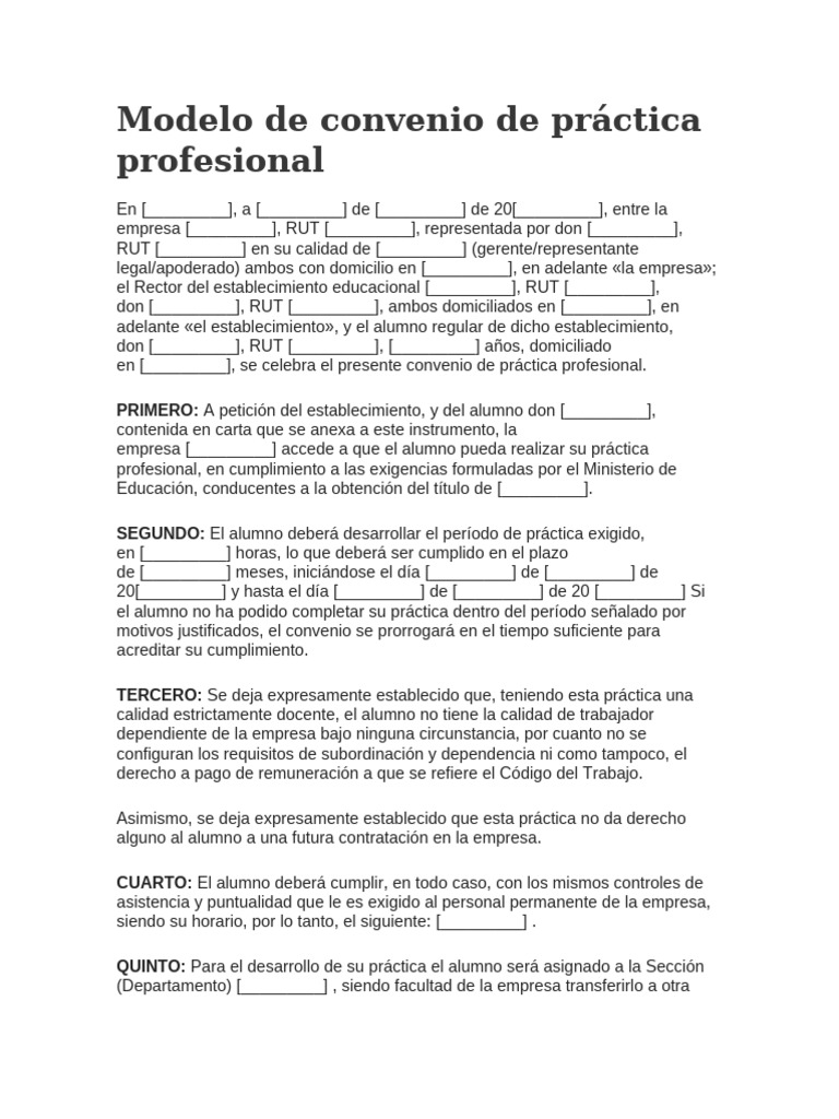 Modelo de Convenio de Práctica Profesional | PDF
