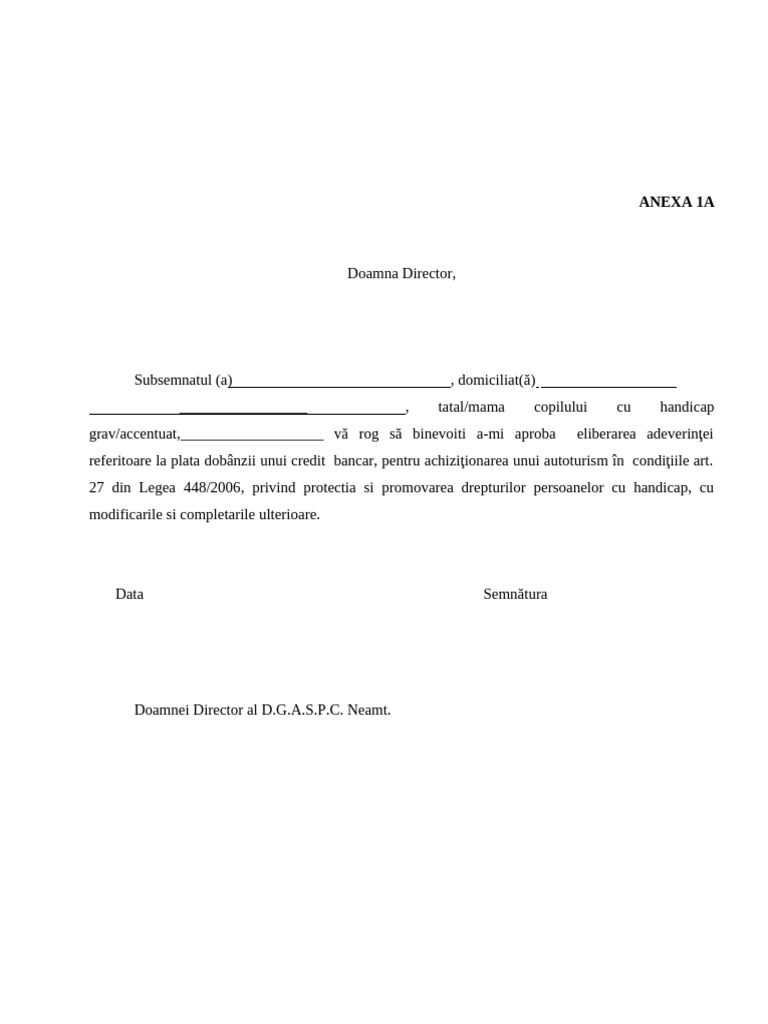 Cerere Adeverinta Achiziționare Auto Pentru Minor | PDF