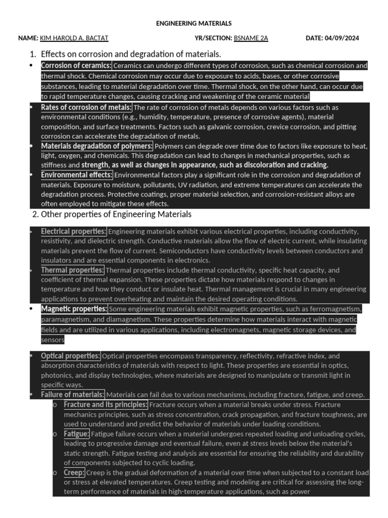 Engineering Materials Assignment | PDF