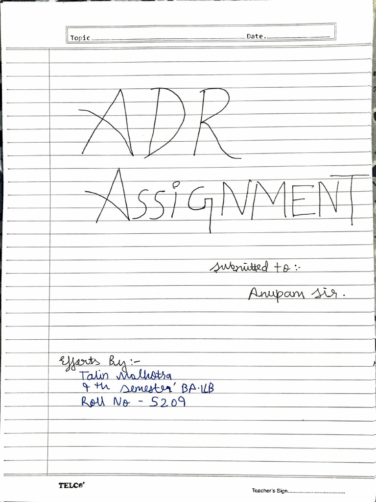 ADR ASSIGNMENT - Talin Malhotra, 9 TH Sem | PDF