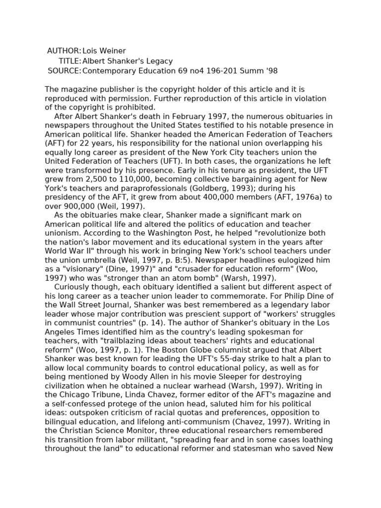 Albert Shanker's Legacy | PDF