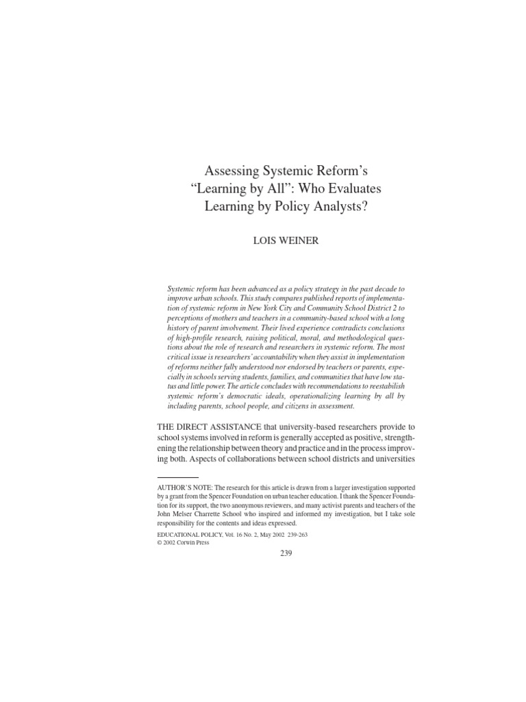 Assessing Systemic Reform | PDF | Teachers | Curriculum