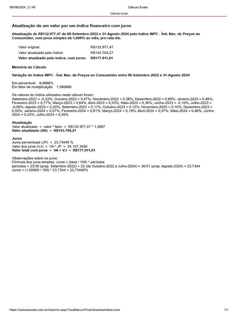 Cálculo Exato - Ricardo 2024 | PDF | Finanças e Administração de ...