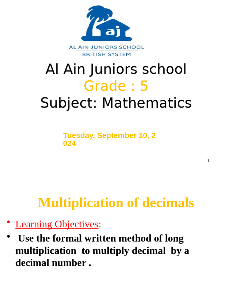 Gr5 - Math - T1 Wk12 P1,2 (Multiplication of Decimals by Decimals) - 2023-24 | PDF