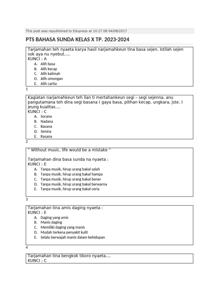 Bahasa - Sunda - PTS - 10 All | PDF | Language Arts & Discipline | Poetry