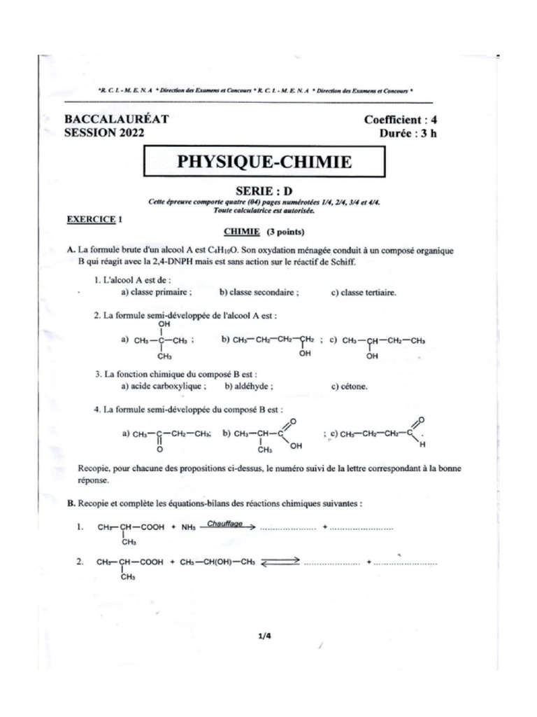 Files - Corrig - BAC D PC - CI 2022 | PDF