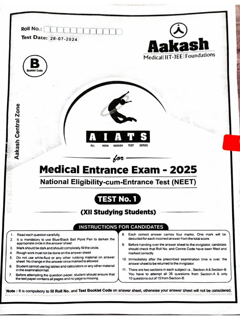 Aiats 1 Oym Neet 2025 Code B PDF | PDF