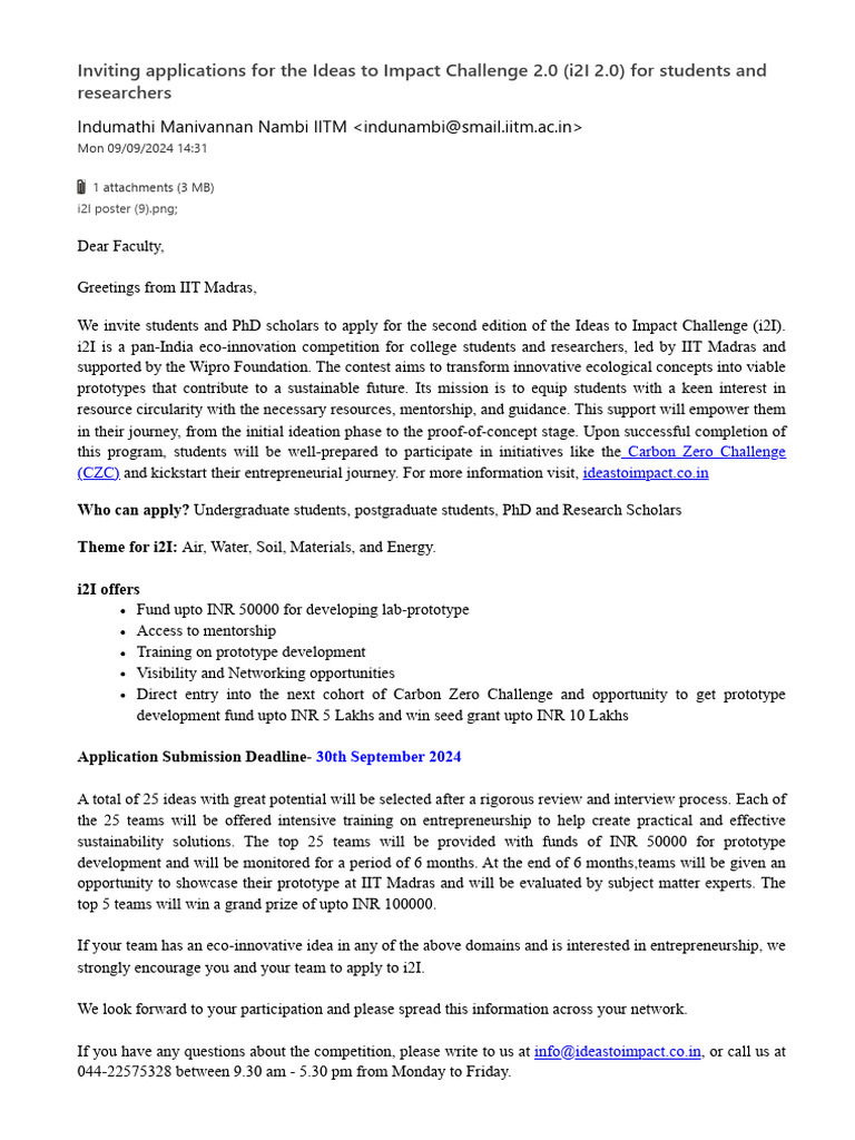 Inviting Applications For The Ideas To Impact Challenge 2.0 (I2i 2.0 ...