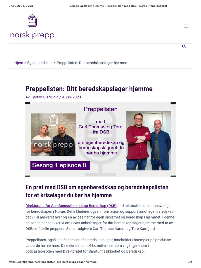 Beredskapslager Hjemme - Preppelisten Med DSB - Norsk Prepp Podcast | PDF