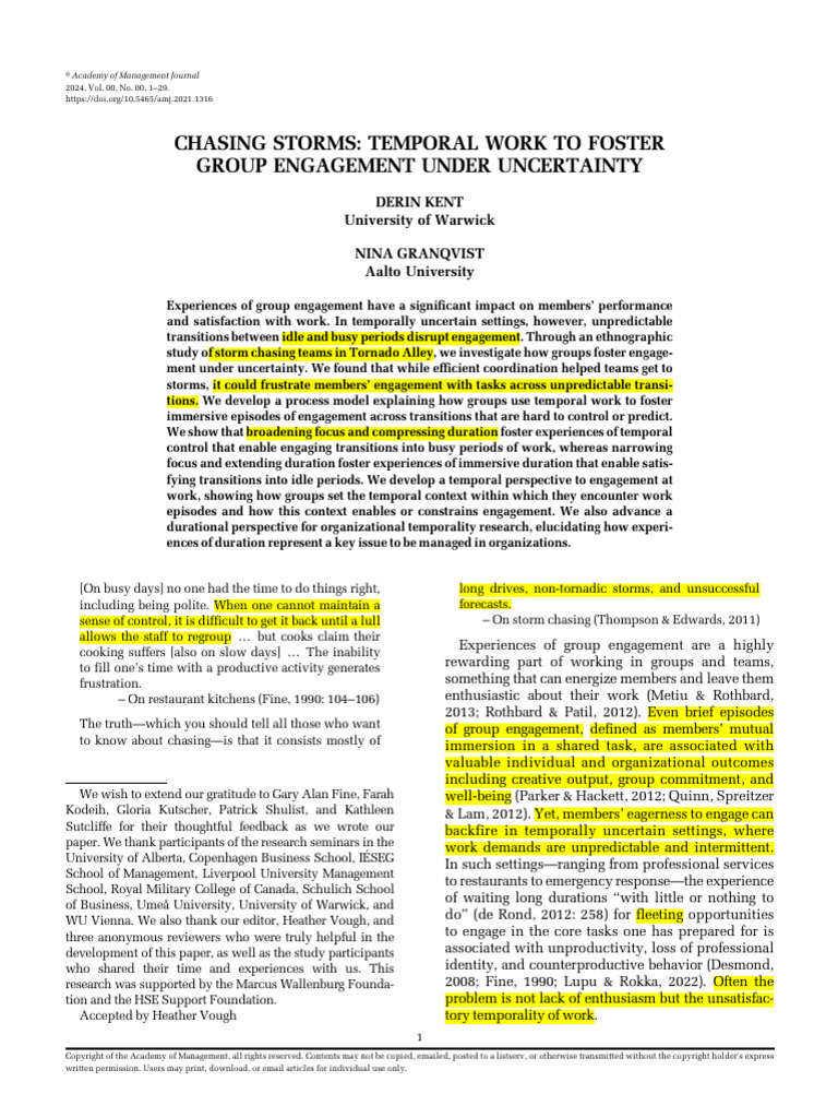 Chasing Storms - Temporal Work To Foster Group Engagement Under ...