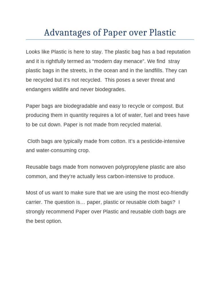 Advantages of Paper over Plastic | PDF