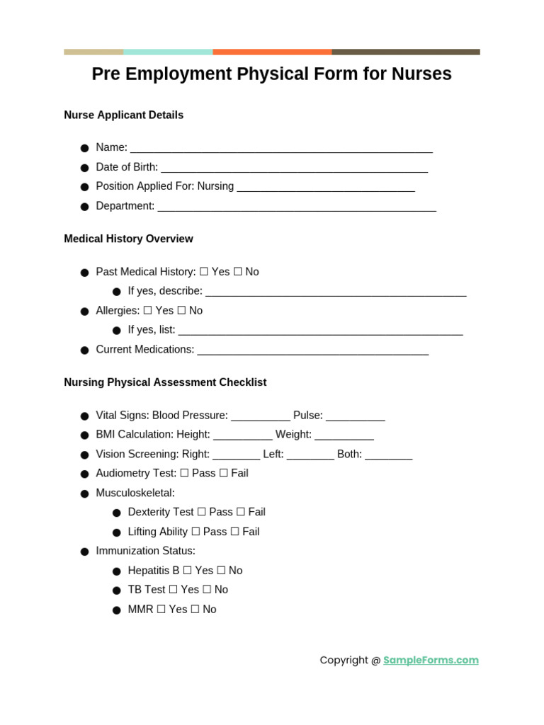 Pre Employment Physical Form For Nurses | PDF