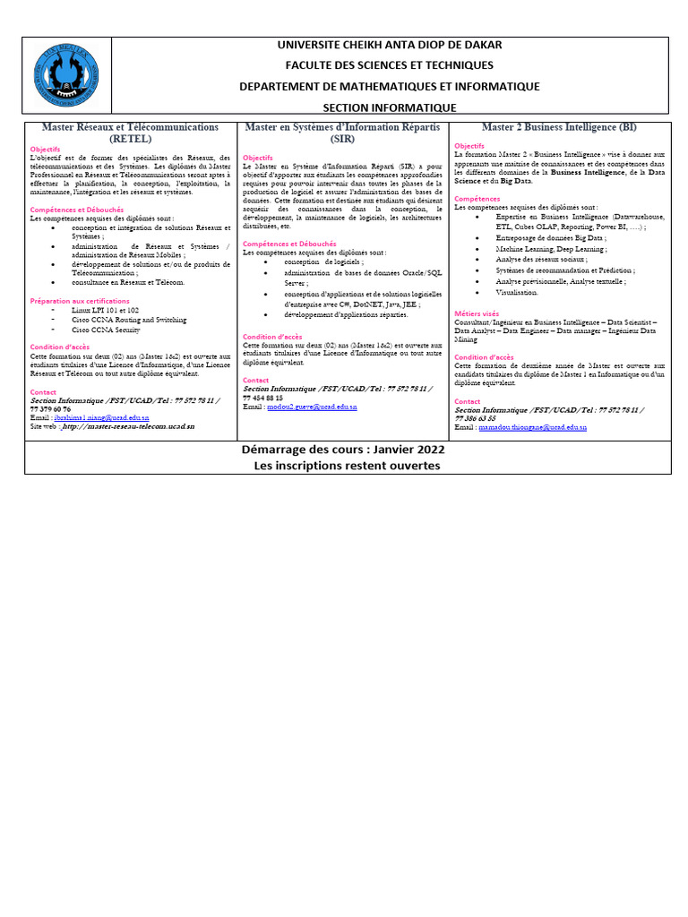 Masters Section Informatique | PDF