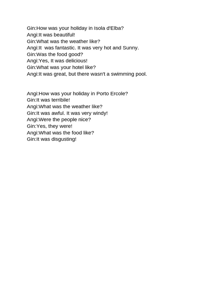 How Was Your Holiday in Isola D'elba | PDF