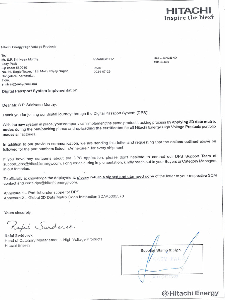 Hitachi DPS Letter Signed | PDF