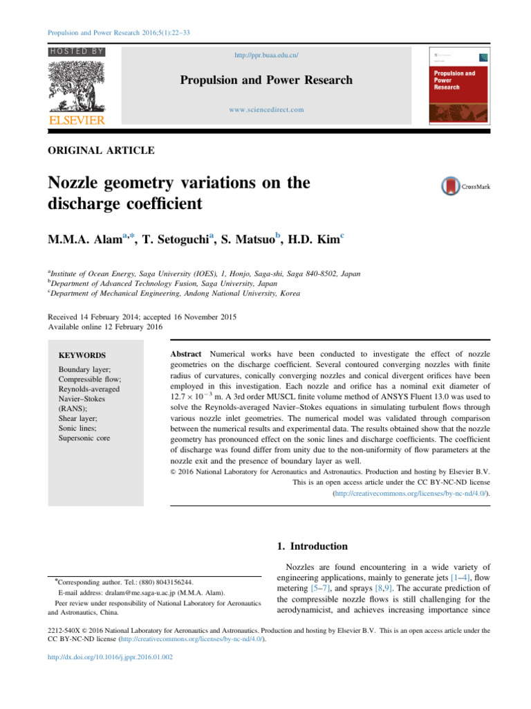 Nozzle Geometry Variations On The Discharge Coefficient | PDF