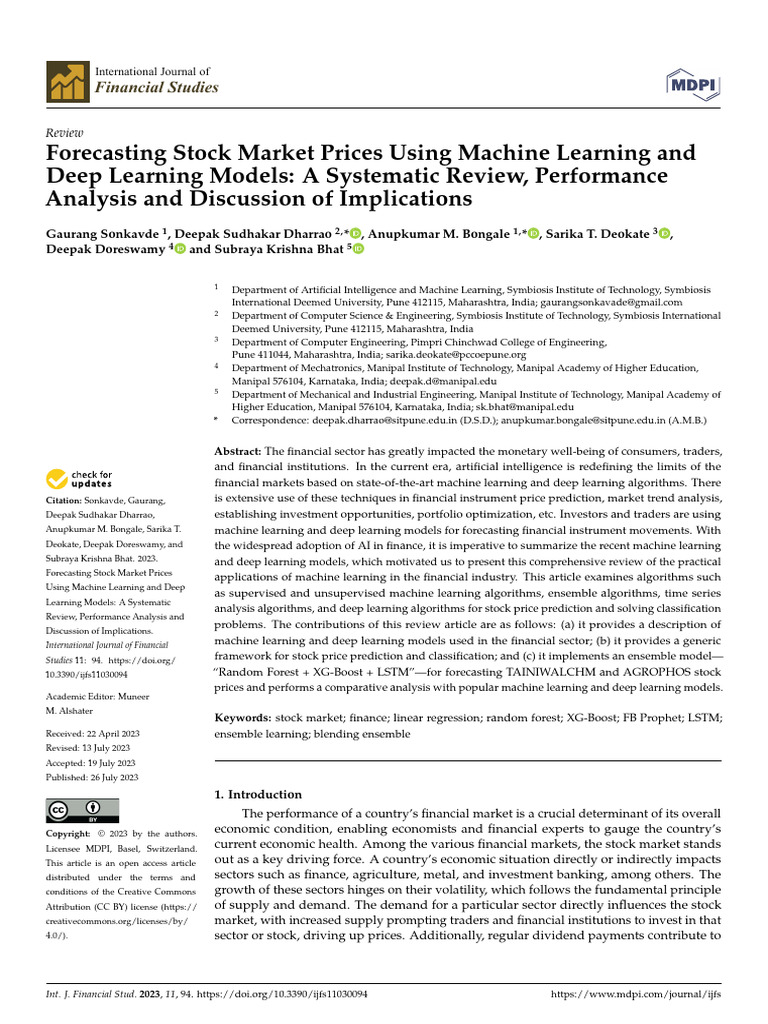 Forecasting Stock Market Prices Using Ma | PDF