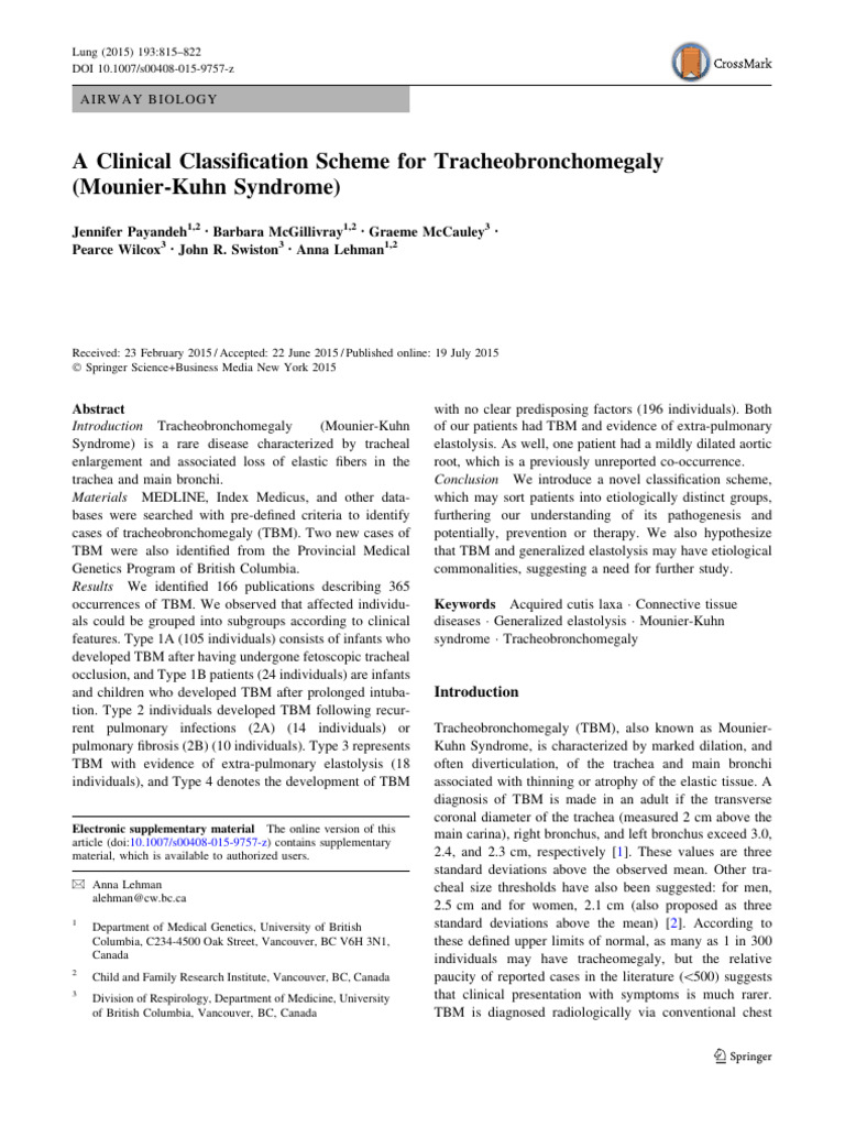 A Clinical Classification Scheme For Tracheobronchomegaly (Mounier-Kuhn ...