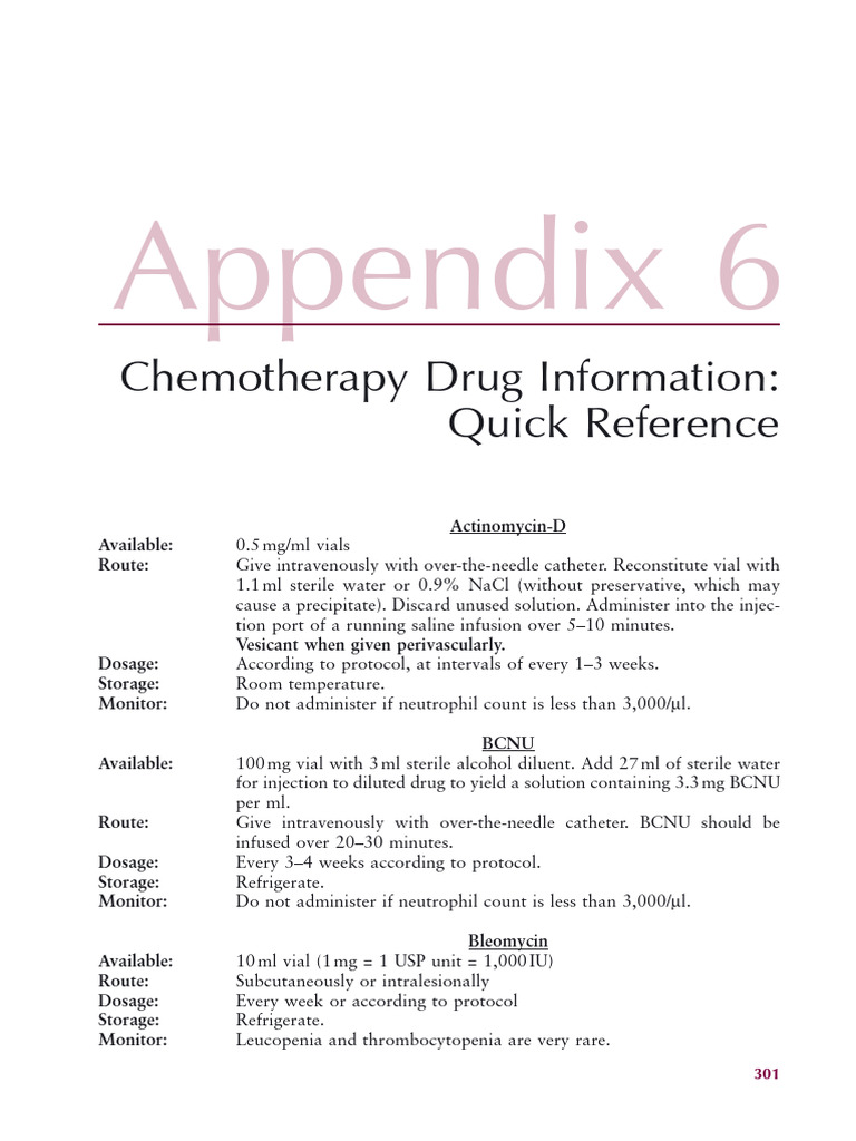Oncology For Veterinary Technicians and Nurses - 2009 - Moore - Appendix 6 Chemotherapy Drug ...