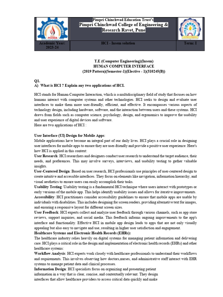 HCI 2023 Solution | PDF