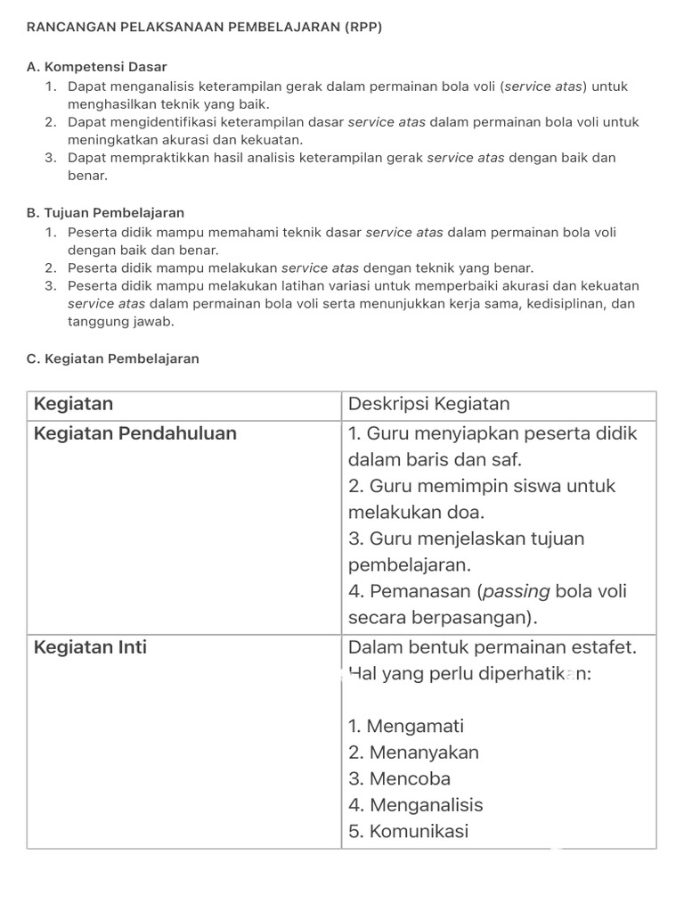Rancangan Pelaksanaan Pembelajaran (RPP) | PDF