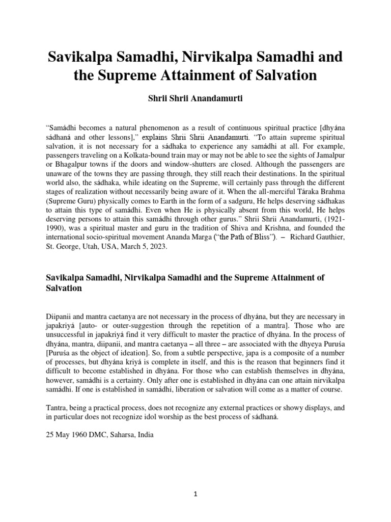 Savikalpa Samadhi Nirvikalpa Samadhi and | PDF