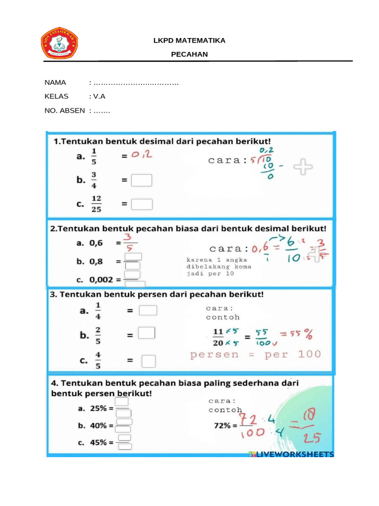 LKPD Matematika Pecahan | PDF