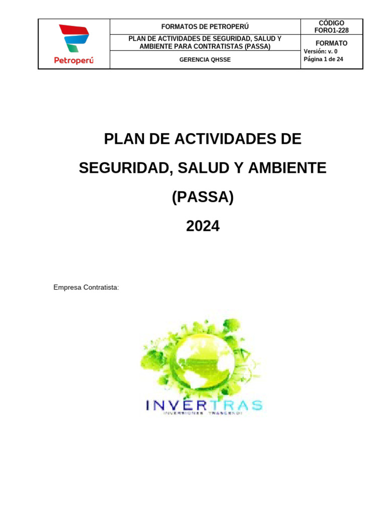 FORO1-228 Plan Act. SST-Amb-PASSA Contratistas | PDF