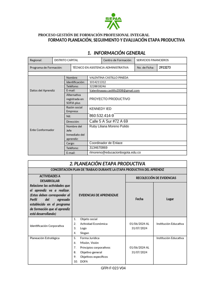 Gfpi F 023 Concertación T.I 1014211465 Castillopinedavalentina | PDF