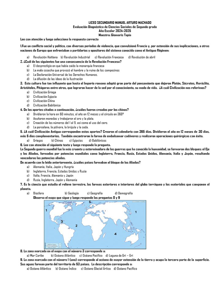 Prueba Diagnóstica 2do. de Secundaria Ciencias Sociales | PDF
