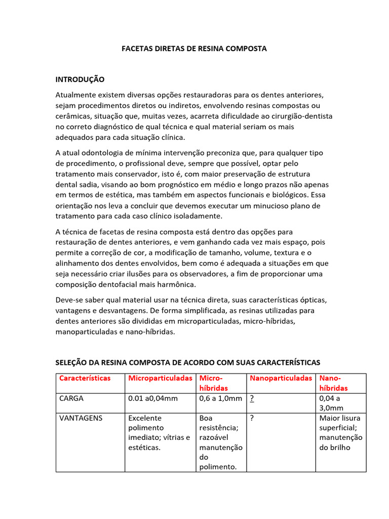 Facetas Diretas de Resina Composta | PDF