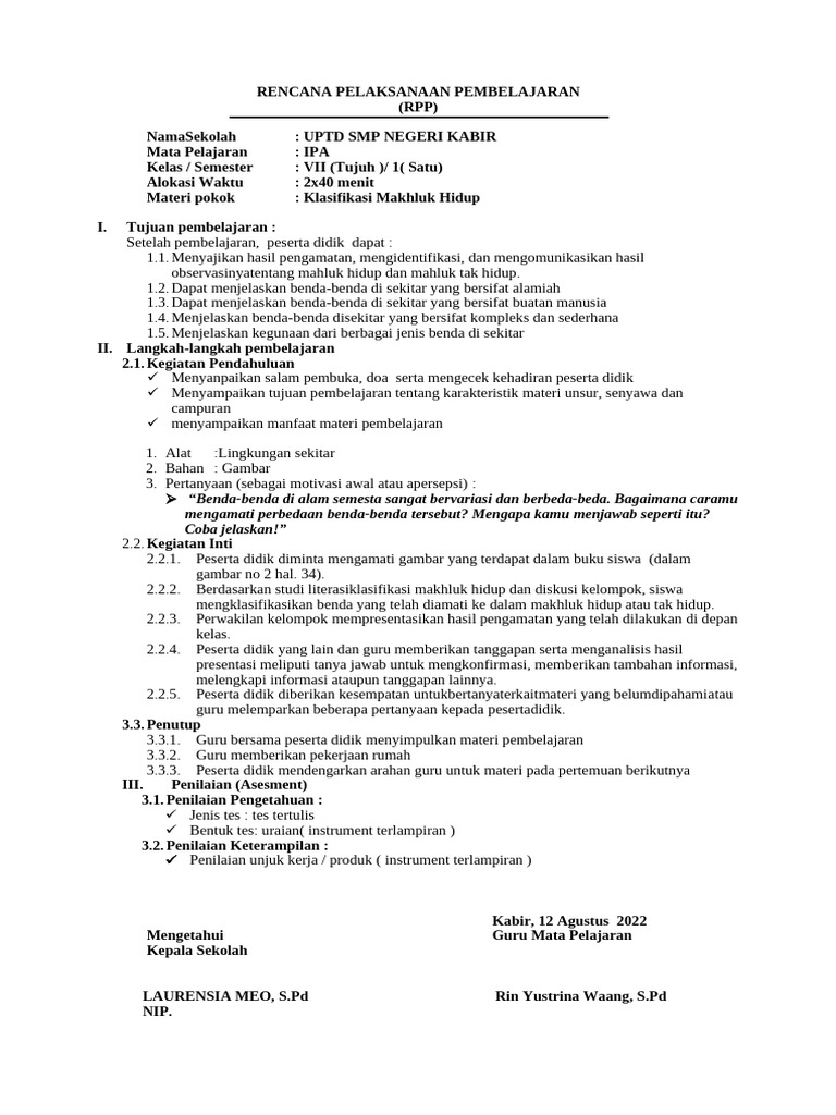 02 RPP KLASIFIKASI MH | PDF