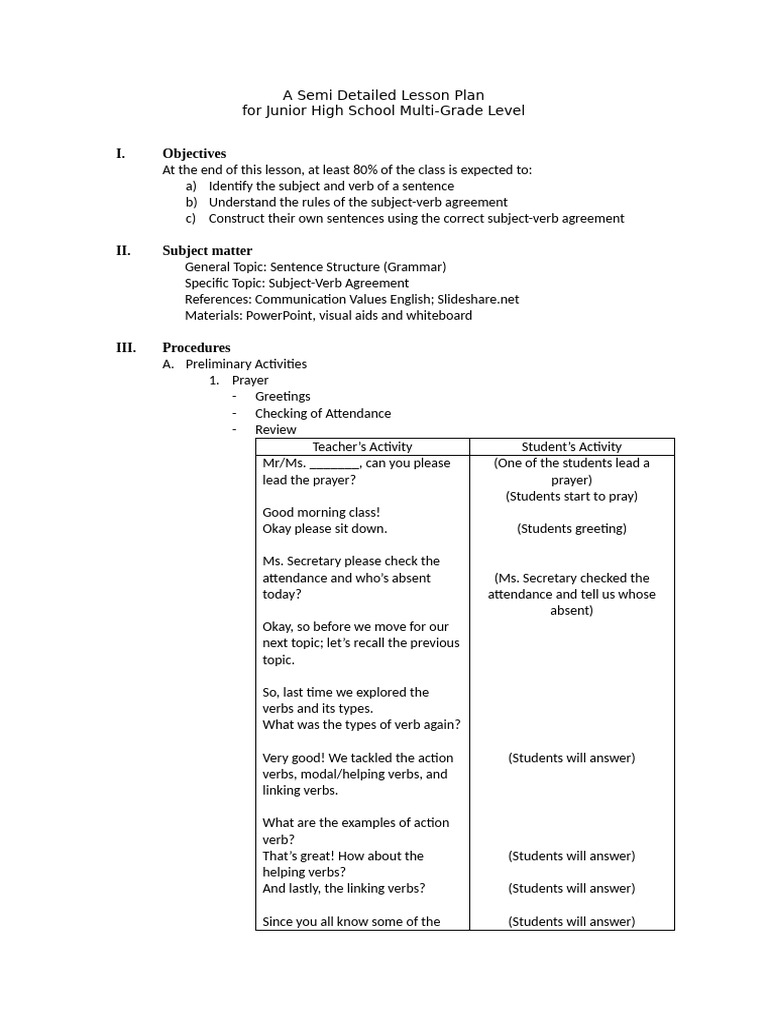 A Semi Detailed Lesson Plan | PDF