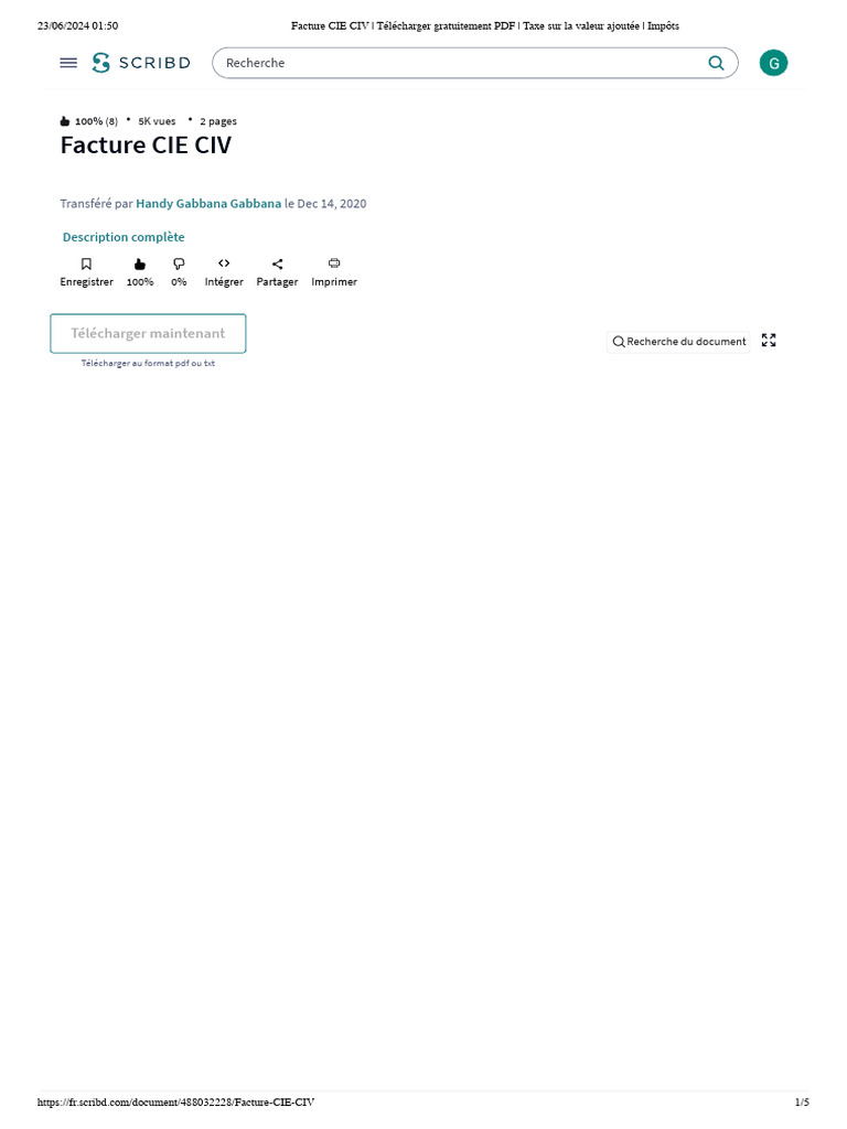 Facture CIE CIV - PDF - Taxe Sur La Valeur Ajoutée - Impôts | PDF