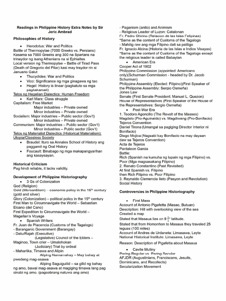 READING IN PHILIPPINE HISTORY by Sir Jeric Ambrad | PDF